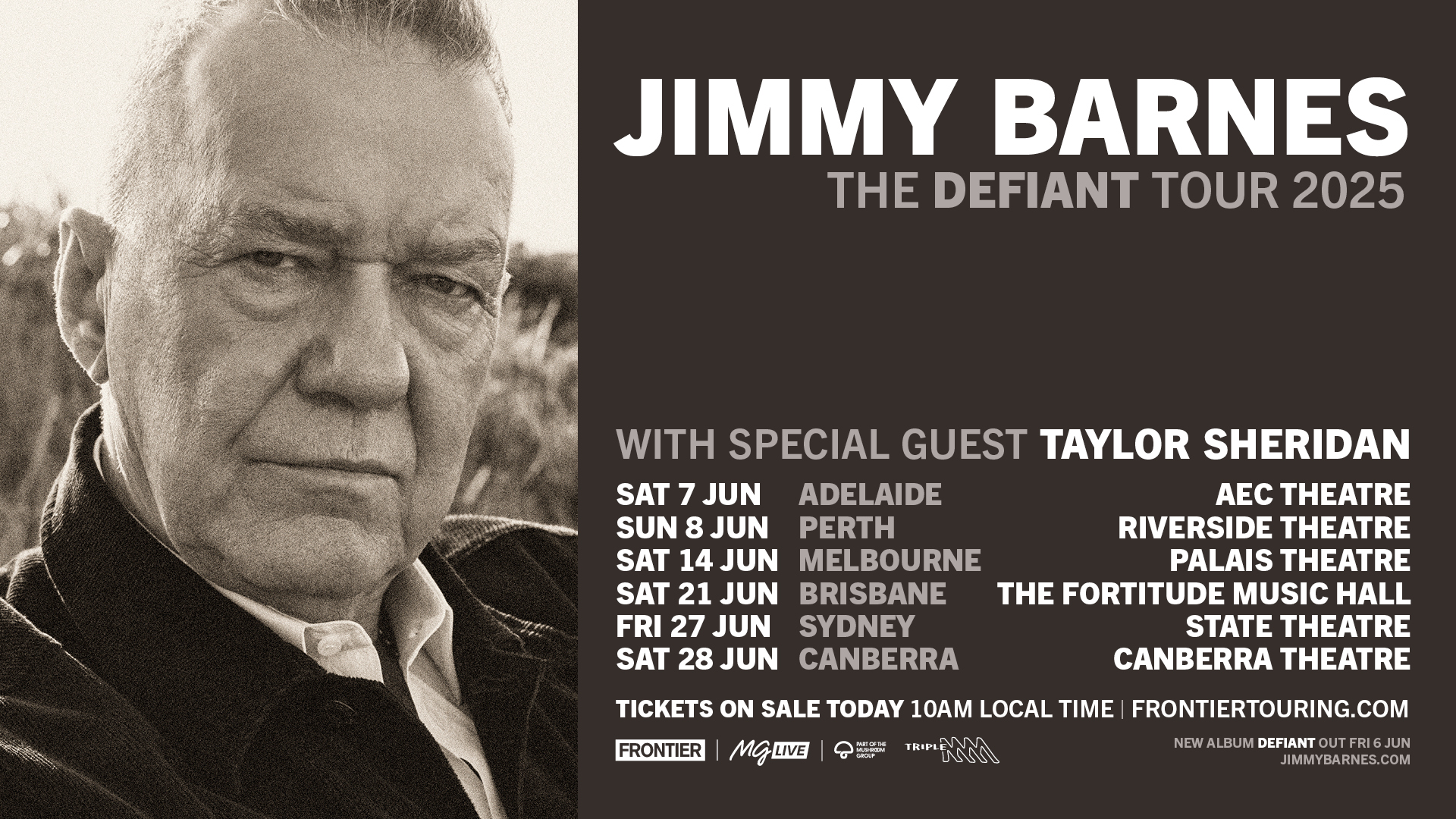 JIMMY BARNES ANNOUNCES SPECIAL GUEST TAYLOR SHERIDAN ON 6-DATE DEFIANT ...
